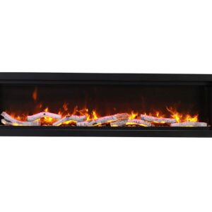 Amantii SYM-74-BESPOKE Symmetry Series Bespoke 74-Inch Built-in Electric Fireplace with Remote, Birch Log Media, Black Steel Surround