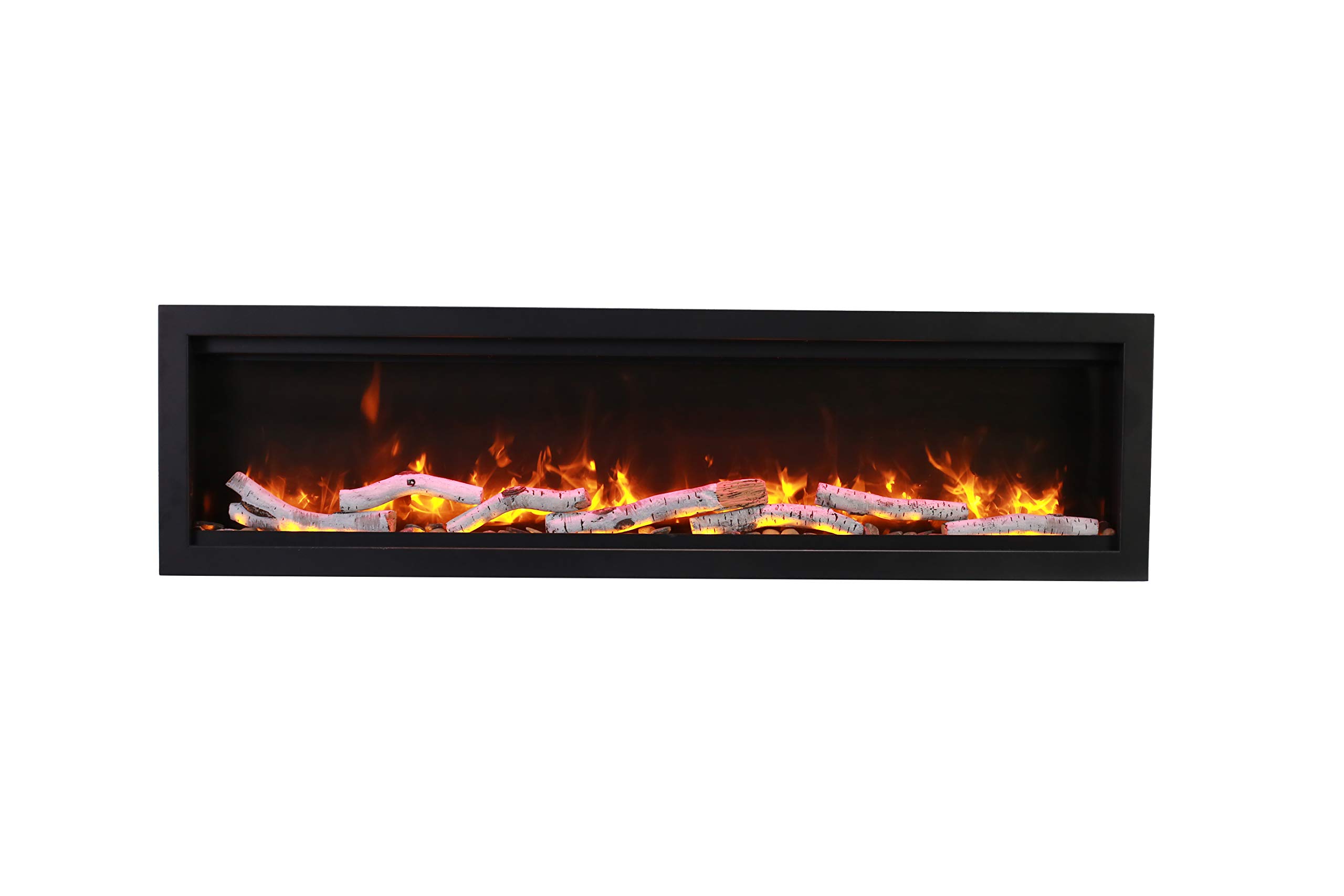 Amantii SYM-74-BESPOKE Symmetry Series Bespoke 74-Inch Built-in Electric Fireplace with Remote, Birch Log Media, Black Steel Surround