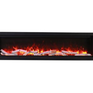 Amantii SYM-74-BESPOKE Symmetry Series Bespoke 74-Inch Built-in Electric Fireplace with Remote, Birch Log Media, Black Steel Surround