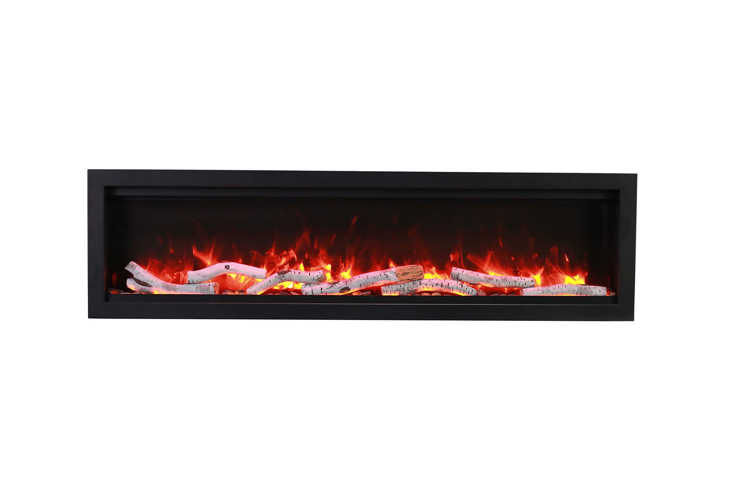 Amantii SYM-74-BESPOKE Symmetry Series Bespoke 74-Inch Built-in Electric Fireplace with Remote, Birch Log Media, Black Steel Surround