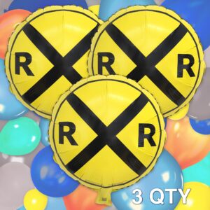 Havercamp Railroad Party Balloons (3 Pcs.)! 3 Round Mylars are great for Train Themed Events, Kid's Birthday Party, Train Collectors, Retirement Party, Father's Day, Graduations.