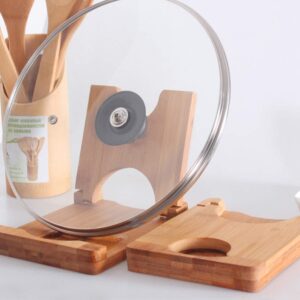 Bamboo Pot Lid Holder Bamboo Pan Lids Holder Counter Top Pot Lid Holder Pan Lid Rest Cover Organizer Kitchen Utensil Stand Kitchen Accessories Pan Lid Holder