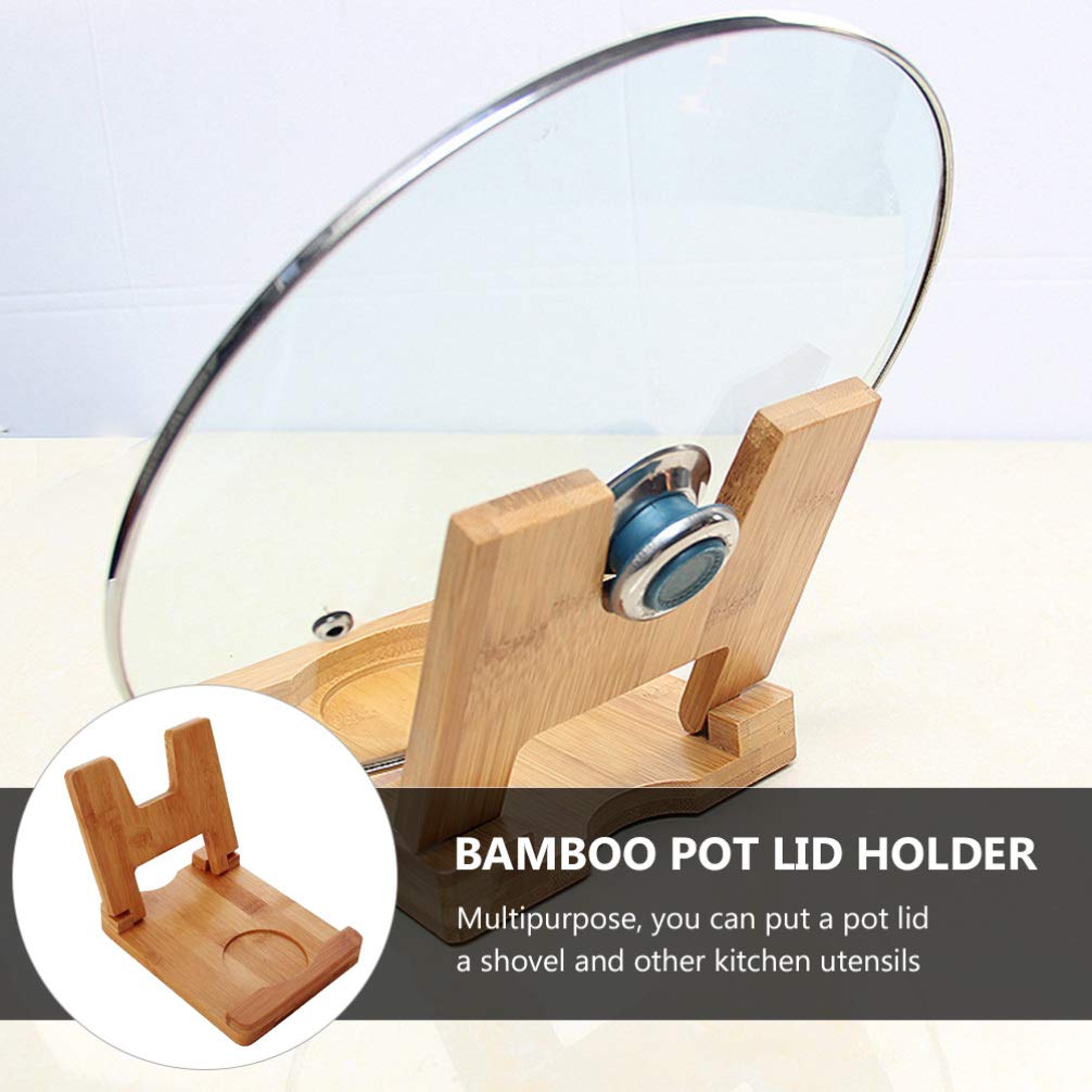 Bamboo Pot Lid Holder Bamboo Pan Lids Holder Counter Top Pot Lid Holder Pan Lid Rest Cover Organizer Kitchen Utensil Stand Kitchen Accessories Pan Lid Holder