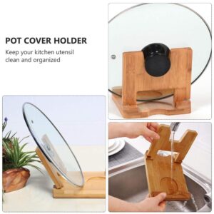 Bamboo Pot Lid Holder Bamboo Pan Lids Holder Counter Top Pot Lid Holder Pan Lid Rest Cover Organizer Kitchen Utensil Stand Kitchen Accessories Pan Lid Holder