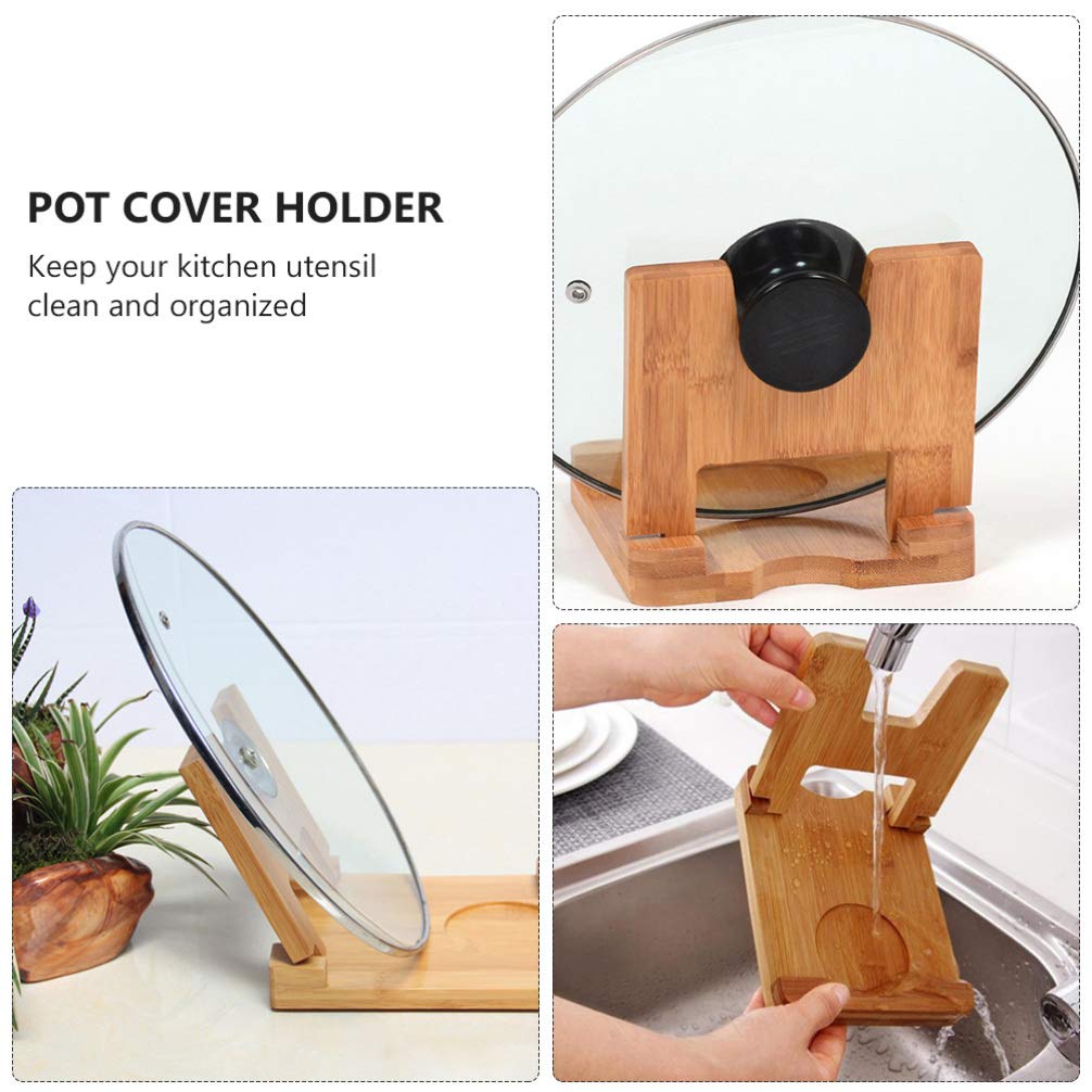 Bamboo Pot Lid Holder Bamboo Pan Lids Holder Counter Top Pot Lid Holder Pan Lid Rest Cover Organizer Kitchen Utensil Stand Kitchen Accessories Pan Lid Holder