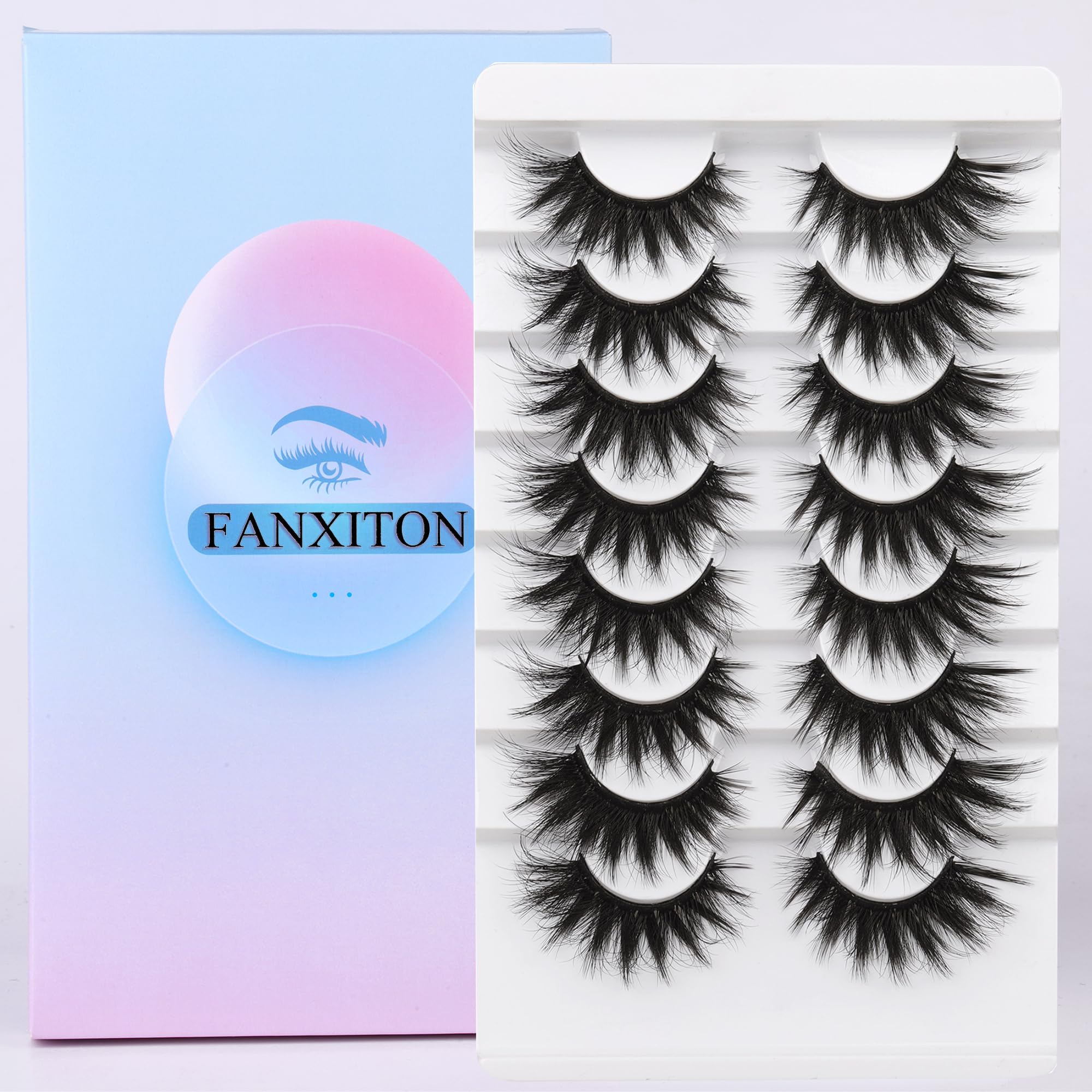 False Eyelashes Fluffy Mink Lashes 20MM Long False Lashes 9D Cat-eye Volume Faux Mink Lashes Pack 8 Pairs by FANXITON