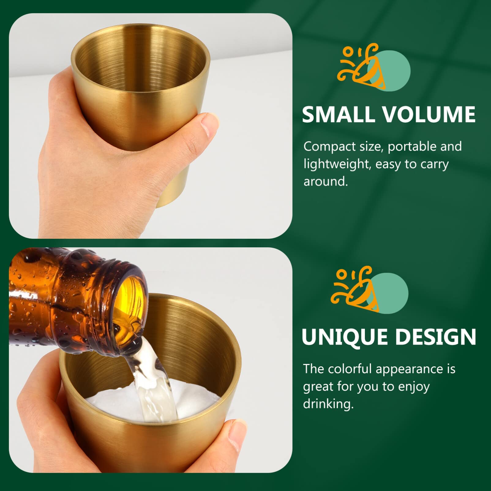 Cabilock Golden Drinking Cup Beer Water Wine Cup Stainless Steel Whisky Cup Shatterproof Drinking Cups Metal Drinking Glasses for Kids and Adults Gold 2