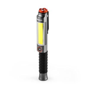 nebo big larry work light, 600 lumen flashlight with cob work light, pocket clip magnetic base for hands-free lighting, portable cob led dimmable flashlight, hazard light-red