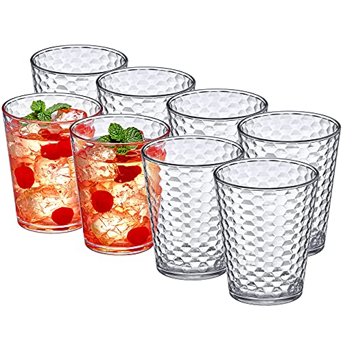 Amazing Abby - Snowflake - 16-Ounce Plastic Tumblers (Set of 8), Plastic Drinking Glasses, All-Clear Reusable Plastic Cups, Stackable, BPA-Free, Shatter-Proof, Dishwasher-Safe