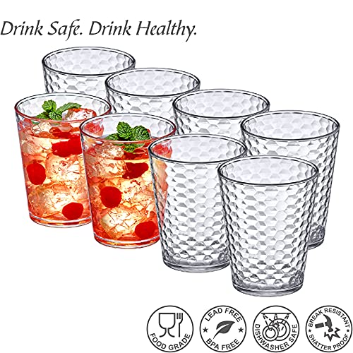 Amazing Abby - Snowflake - 16-Ounce Plastic Tumblers (Set of 8), Plastic Drinking Glasses, All-Clear Reusable Plastic Cups, Stackable, BPA-Free, Shatter-Proof, Dishwasher-Safe