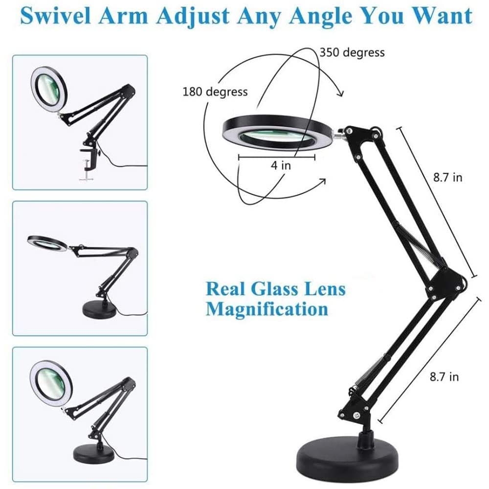 Dotlite Magnifying Glass with Light and Stand,2 in 1 Clamp 10X Magnifying Lamp, Craft Light Lamp Adjustable with 3 Color Modes LED Magnifier with Light for Reading Crafts Repair Close Work