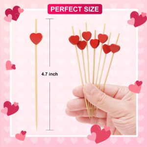 SEANSDA Red Heart Cocktail Picks, Mothers Day Decorations Toothpicks for Appetizers, Decorative Bamboo Skewers, 4.7 IN Long Fancy Wooden Cocktail Sticks for Party Drinks Food Wedding décor 100PCS