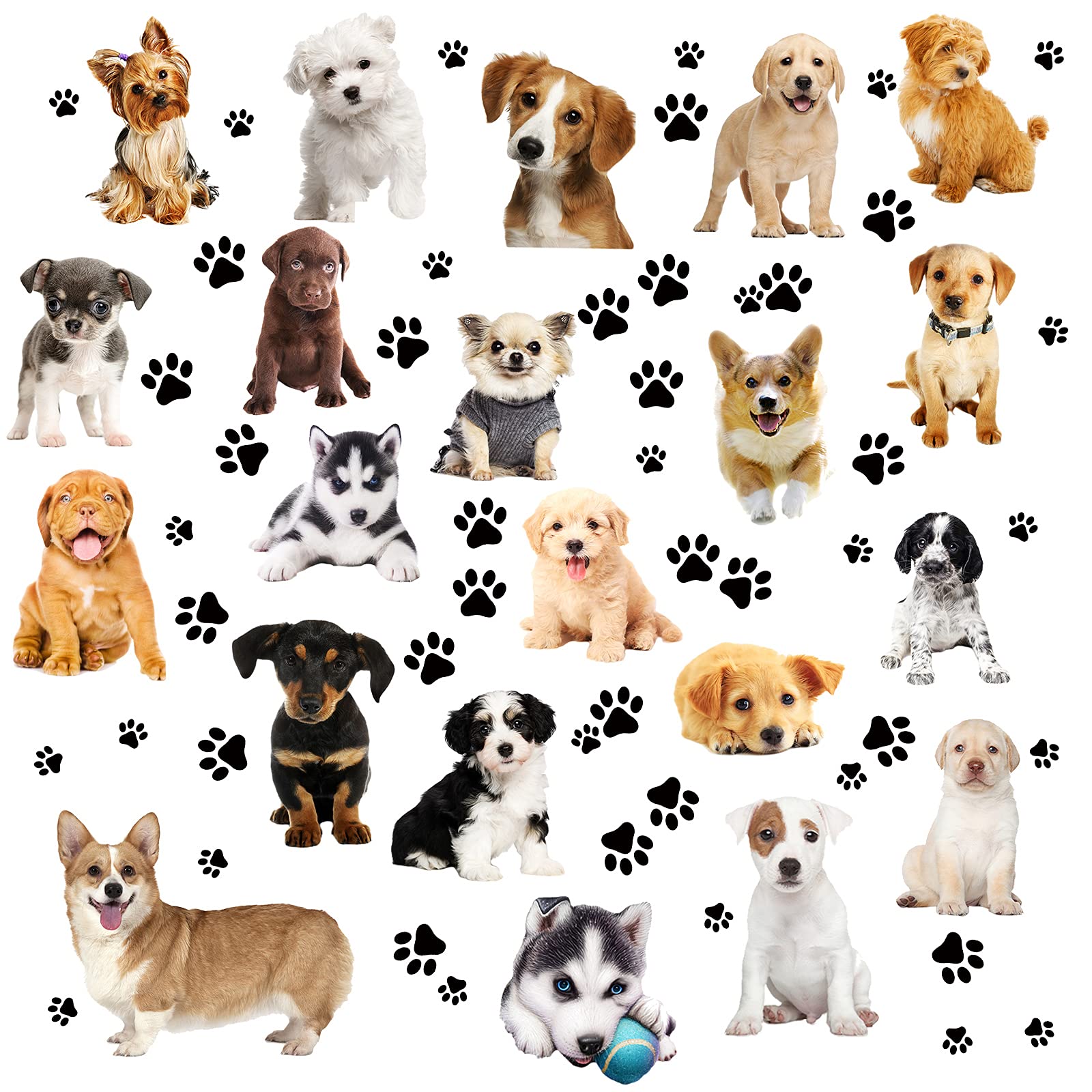 109 Pieces Dogs and Paws Wall Decals Realistic 3D Dog Stickers Dog Prints Decals Paws Vinyl Wall Stickers for Kids Boy Girl Baby Bedroom Living Room Bathroom Home Wall DIY Decor