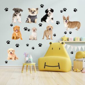 109 Pieces Dogs and Paws Wall Decals Realistic 3D Dog Stickers Dog Prints Decals Paws Vinyl Wall Stickers for Kids Boy Girl Baby Bedroom Living Room Bathroom Home Wall DIY Decor