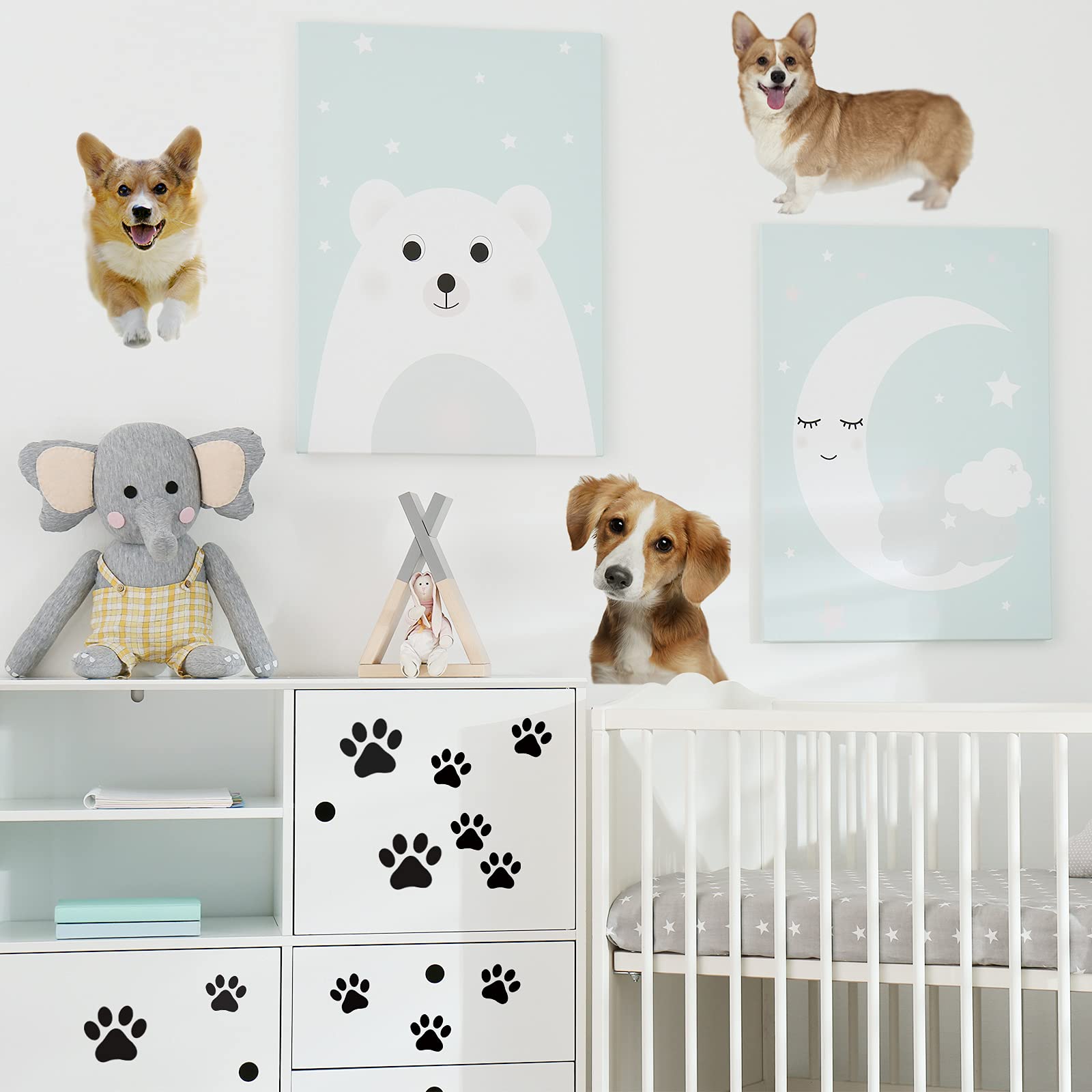 109 Pieces Dogs and Paws Wall Decals Realistic 3D Dog Stickers Dog Prints Decals Paws Vinyl Wall Stickers for Kids Boy Girl Baby Bedroom Living Room Bathroom Home Wall DIY Decor