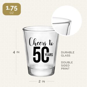 Cheers to 50 Years - 12 50th Birthday Shot Glasses - 1.75oz Black and Clear 50th Birthday Party Favors For Guests - 50th Birthday Decorations For Men or 50th Anniversary Party Favors