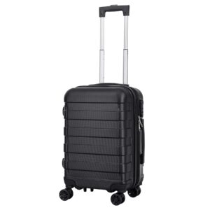 super deal 21 inch carry on luggage hardside expandable luggage with spinner wheels, height adjustable handle and side feet lightweight waterproof suitcase for business trips and travel, black