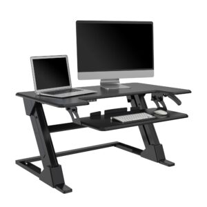 realspace® p20 standing desk converter with usb and keyboard tray, 19-3/10"h x 35-2/5"w x 23-1/5"d, black