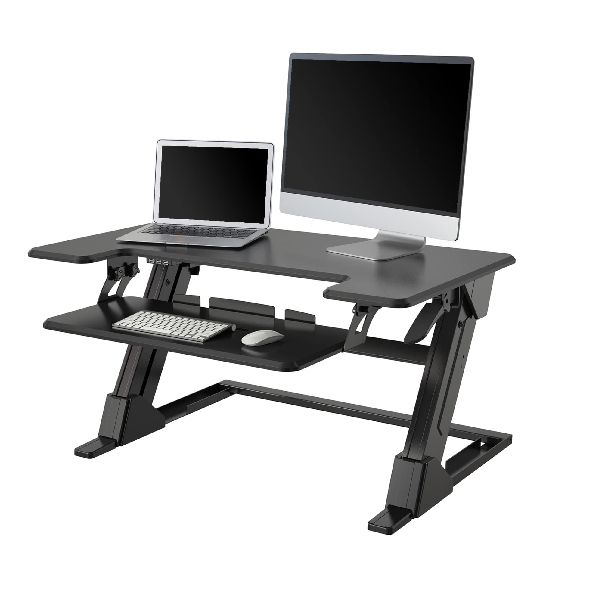 Realspace® P20 Standing Desk Converter With USB And Keyboard Tray, 19-3/10"H x 35-2/5"W x 23-1/5"D, Black