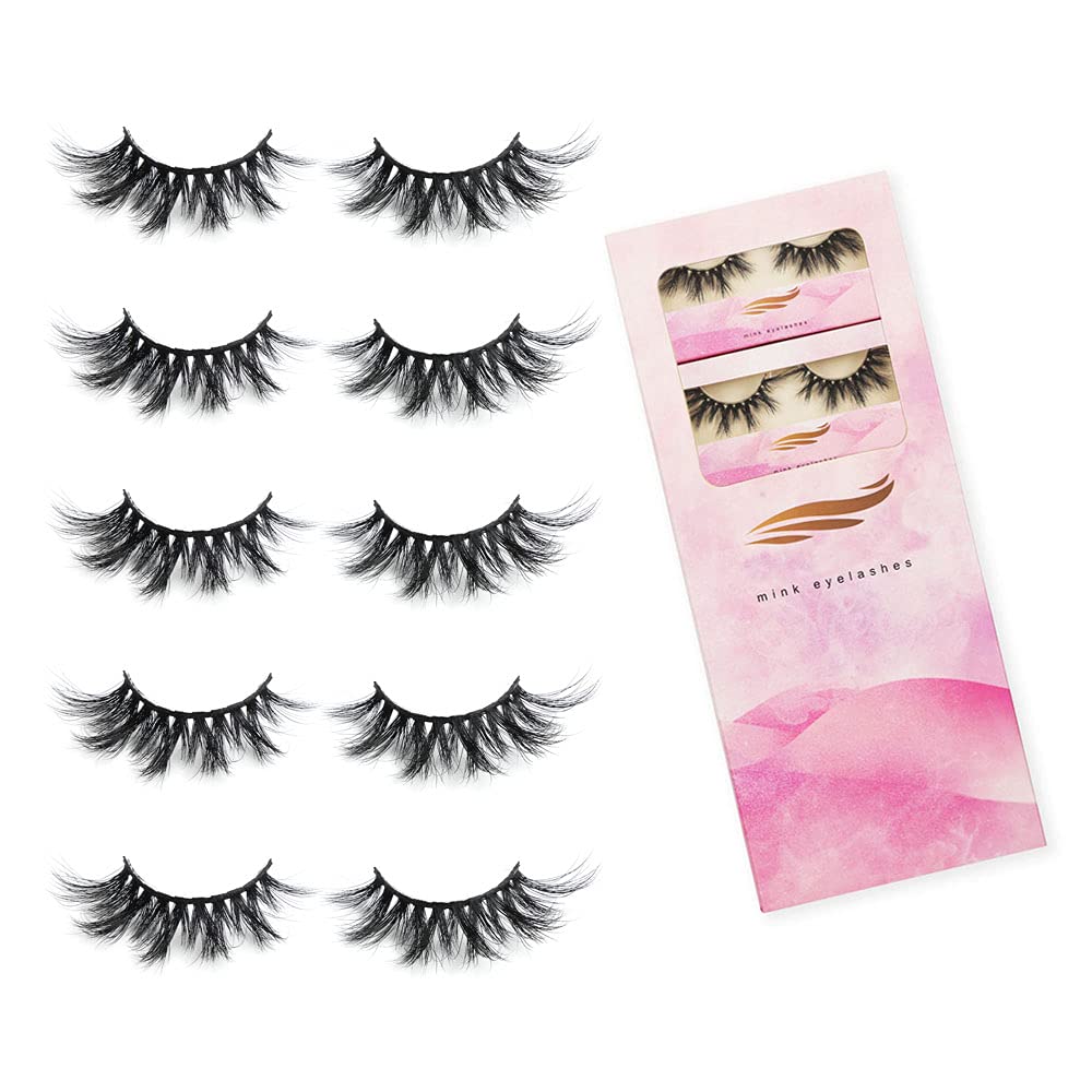 Kisslily 5 Pairs 20mm 3D Real Mink Eyelash Pack Fluffy False Eyelashes Extension Multi Pack Handmade Reusable Criss-cross Dramatic Thick Lash Pack（IM188）