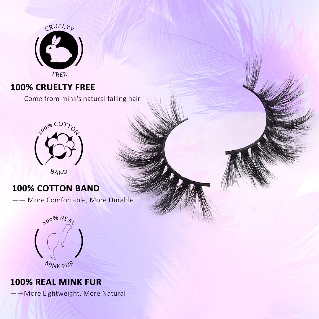 Kisslily 5 Pairs 20mm 3D Real Mink Eyelash Pack Fluffy False Eyelashes Extension Multi Pack Handmade Reusable Criss-cross Dramatic Thick Lash Pack（IM188）