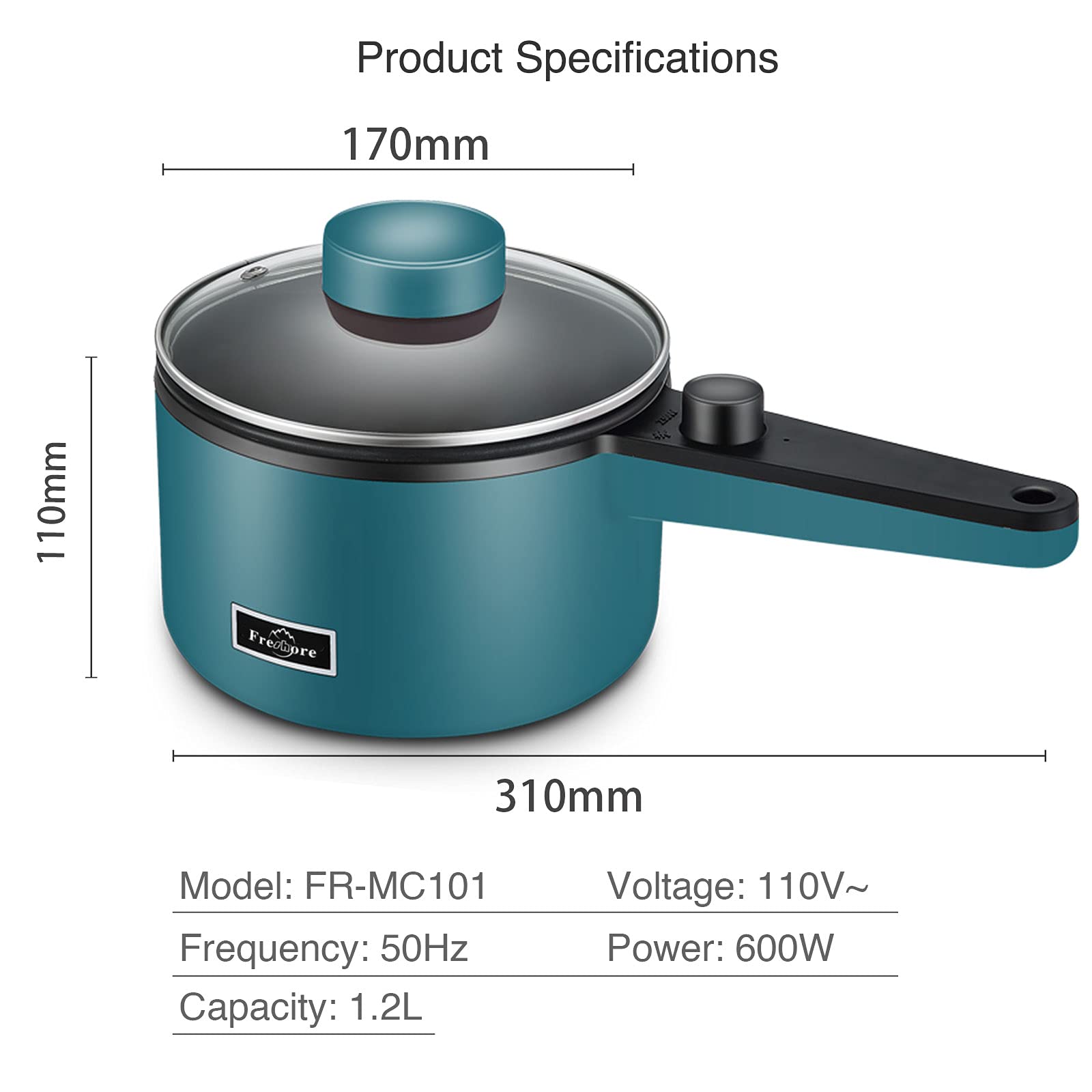 Freshore Electric Non-Stick 1.2L Mini Hot Pot Multifunctional Cooker with Temperature Control, Morandi Green