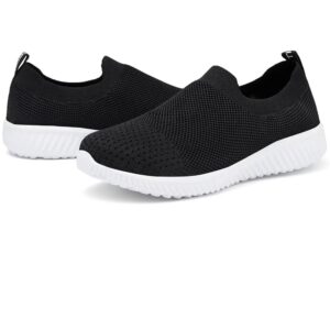 LANCROP Women's Walking Nurse Shoes - Mesh Slip on Comfortable Sneakers 7 US, Label 37.5 Black