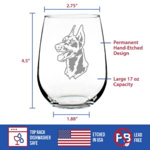 Doberman Face Stemless Wine Glass - Cute Dog Themed Decor and Gifts for Moms & Dads of Pinscher Dobermans - Large 17 Oz