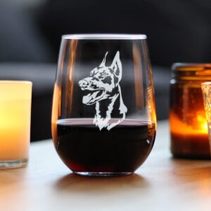 Doberman Face Stemless Wine Glass - Cute Dog Themed Decor and Gifts for Moms & Dads of Pinscher Dobermans - Large 17 Oz