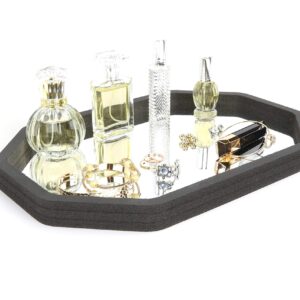 Polar Whale Polished Mirrored Bottom Vanity Organizer Tray for Home Bedroom Bathroom Perfume Jewelry Makeup Storage Stand Washable Durable Black Foam with Heavy Metal Mirror Large 14 x 9.5 Inches