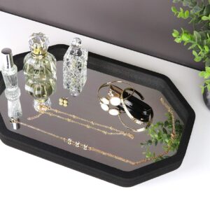 Polar Whale Polished Mirrored Bottom Vanity Organizer Tray for Home Bedroom Bathroom Perfume Jewelry Makeup Storage Stand Washable Durable Black Foam with Heavy Metal Mirror Large 14 x 9.5 Inches