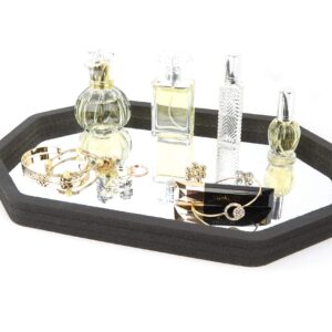 Polar Whale Polished Mirrored Bottom Vanity Organizer Tray for Home Bedroom Bathroom Perfume Jewelry Makeup Storage Stand Washable Durable Black Foam with Heavy Metal Mirror Large 14 x 9.5 Inches