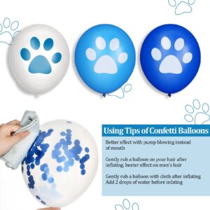 35 Pieces Paw Print Balloons Set 12 Inches Blue White Latex Confetti Balloons with 2 Pieces Ribbons for Birthday Wedding Baby Shower Celebration Graduation Party Balloons (Blue Series)