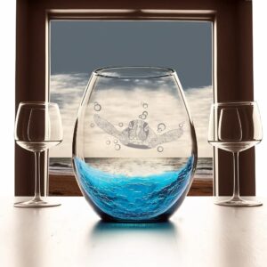 Valentines Day Gift, Tribal Sea Turtle Handmade Engraved Crackle Turquoise Wine Glass for Beach, Gifts for Sea Turtle Lovers Women Men