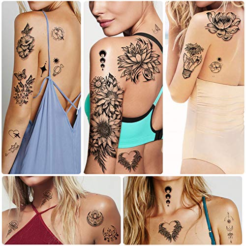 40 sheets Waterproof Temporary Tattoos Flowers Rose Butterfly Fake Tattoo Mix Style Lasting Body Art Tattoo Stickers for Women or Girls