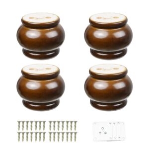 mysummer 4pcs round furniture bun feet walnut finished 2.56inch tall wood sofa legs replacement for armchair couch sofa cabinet chair loveseat ottoman dresser legs