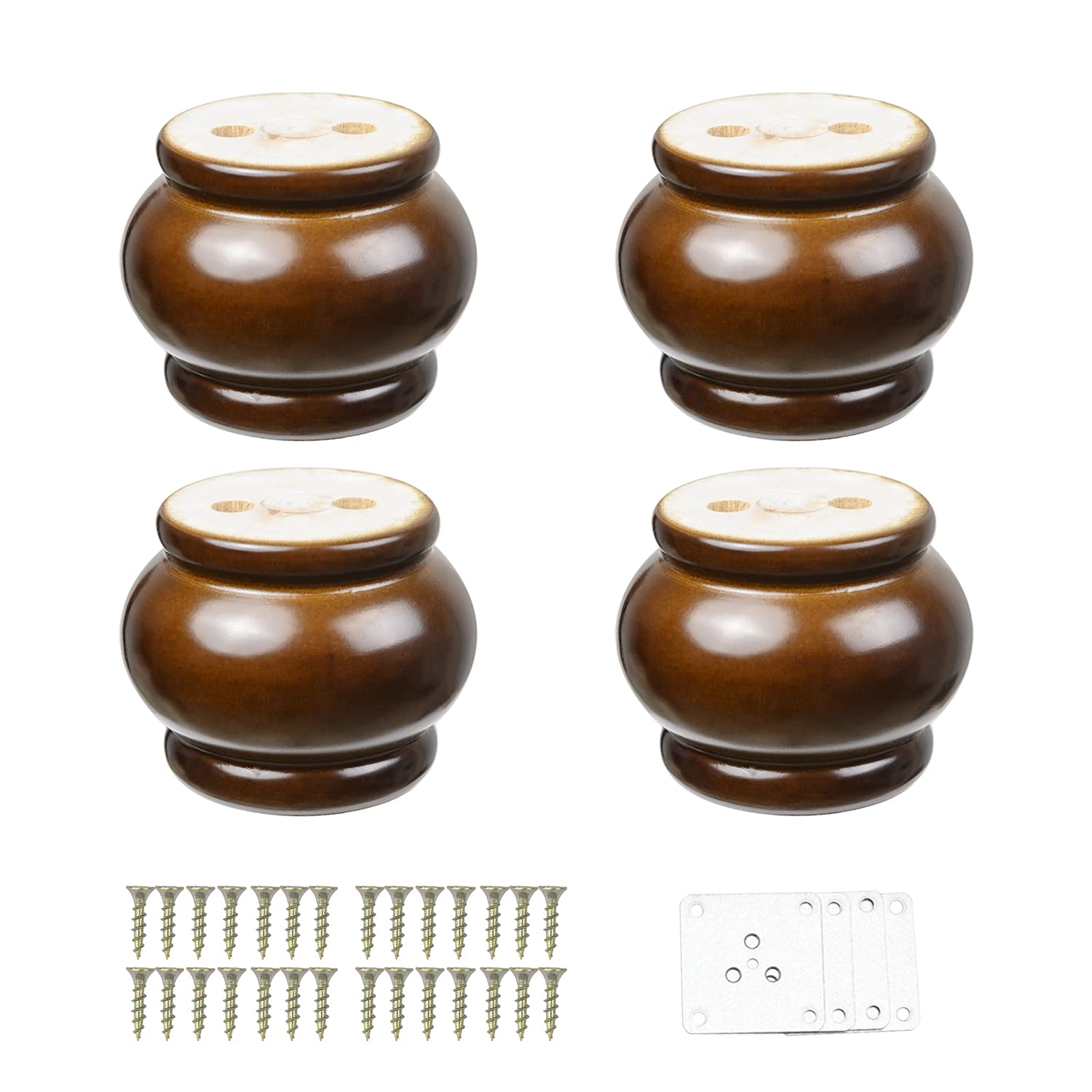 Mysummer 4PCS Round Furniture Bun Feet Walnut Finished 2.56inch Tall Wood Sofa Legs Replacement for Armchair Couch Sofa Cabinet Chair Loveseat Ottoman Dresser Legs