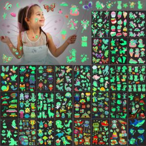 sinmoe 400 pieces glow temporary tattoos for kids waterproof luminous mixed style cartoon tattoo, unicorn dinosaur mermaid animal fake tattoo stickers party supplies, 30 sheets