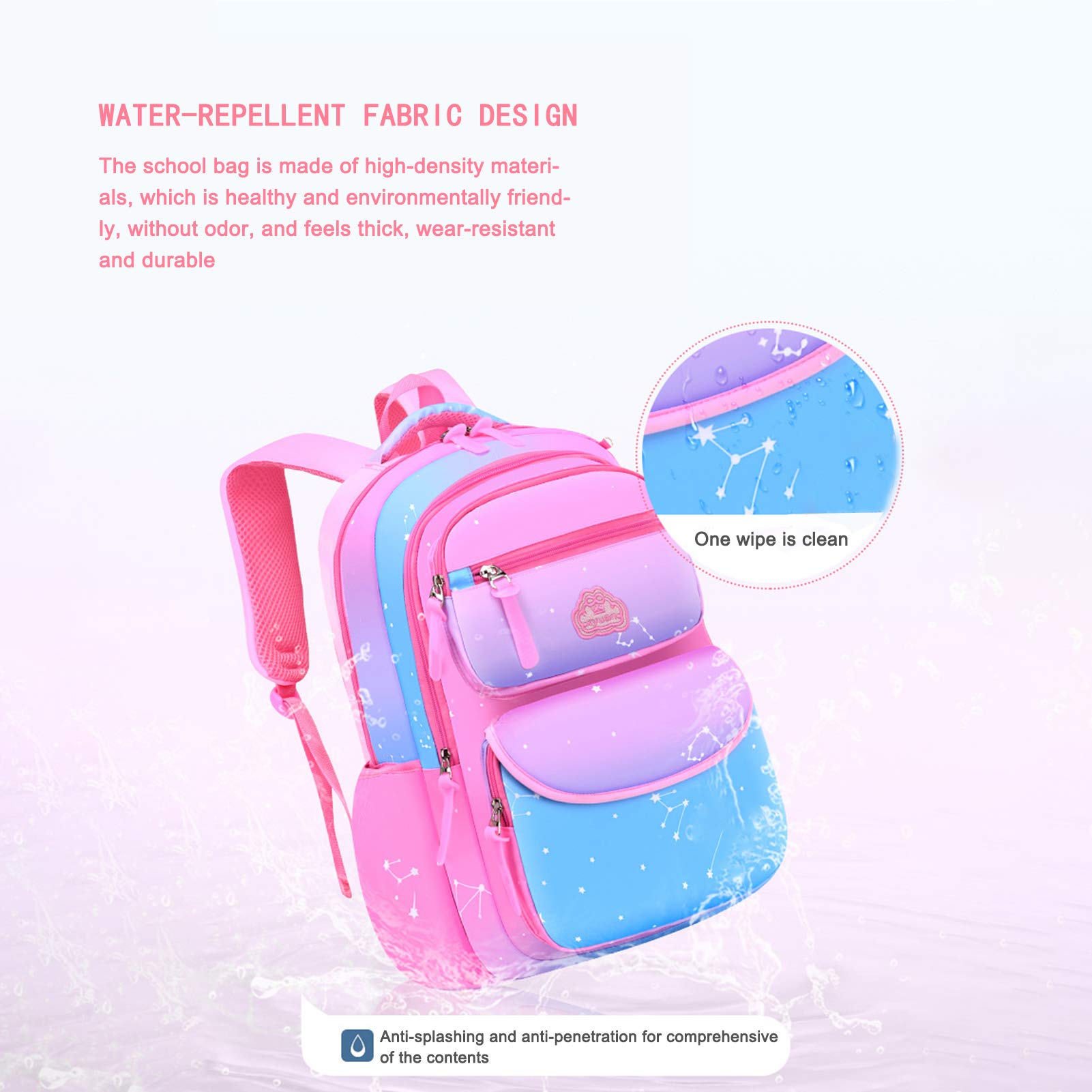 Reorzon Kids Primary School Backpack for Girls Toddler Kindergarten Preschool Starry Sky Gradient School Bookbag