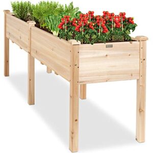 best choice products 72x23x30in raised garden bed, elevated wood planter box stand for backyard, patio, balcony w/divider panel, 6 legs, 300lb capacity - natural