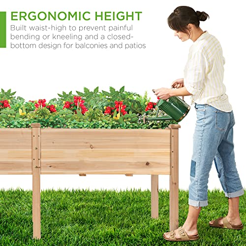 Best Choice Products 72x23x30in Raised Garden Bed, Elevated Wood Planter Box Stand for Backyard, Patio, Balcony w/Divider Panel, 6 Legs, 300lb Capacity - Natural