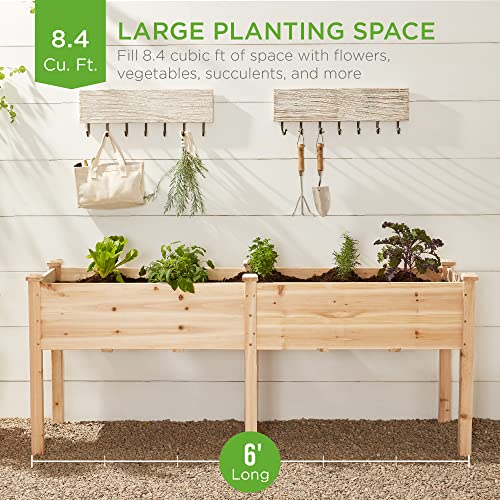 Best Choice Products 72x23x30in Raised Garden Bed, Elevated Wood Planter Box Stand for Backyard, Patio, Balcony w/Divider Panel, 6 Legs, 300lb Capacity - Natural