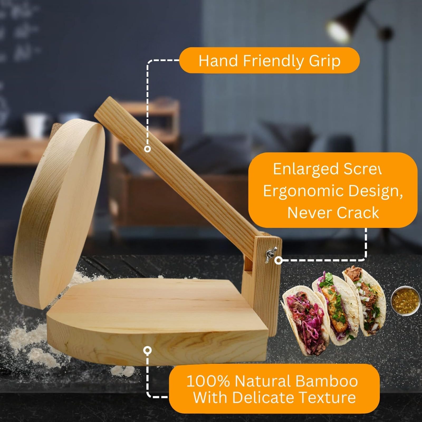 CHAMPS 11-Inch Wooden Tortilla Press Maker | Wooden Dough Presser Tool | 11" Round Wood Flour Tortilla Press For Homemade | Wooden Tortilla Press | Mexican Wood Tortillas, Roti, Burritos, and More