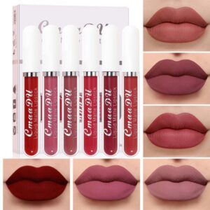 6pcs matte liquid lipstick set,dark red matte lipstick lip stain long lasting 24 waterproof lip gloss gift set ,lipstick sets for women lippies lip matte makeup lipgloss beauty cosmetics (color-02)