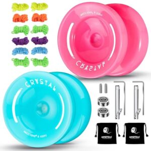 yostar k2 plus crystal responsive yoyo for kids, dual purpose yo-yo for beginner, replacement unresponsive bearing for intermediate advanced, 12 yo-yo strings, bag, bearing remover (sky blue + pink)