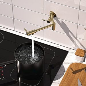 IMLEZON Pot Filler Faucet Stainless Steel Commercial Wall Mount Kitchen Sink Faucet Folding Stretchable with Single Hole Two Handles Champagne Bronze