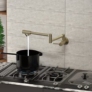 IMLEZON Pot Filler Faucet Stainless Steel Commercial Wall Mount Kitchen Sink Faucet Folding Stretchable with Single Hole Two Handles Champagne Bronze