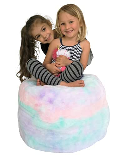 MiniOwls Plush Toy Storage Solution (Cover, Unfilled) - Rainbow Furry Bean Bag - Soft Teddy Faux Fur Organizer with a Zipper. Pouf 20x20x15 Contemporary Accent Ottoman (Unicorn, Medium)