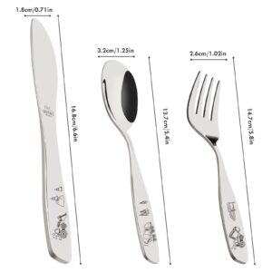 Lehoo Castle Kids Silverware Stainless Steel, 6pcs Toddler Spoons and Forks Knife Set, Safe Children Flatware, Silverware for Toddlers, Toddler Utensils Self Feeding (Construction Vehicles)