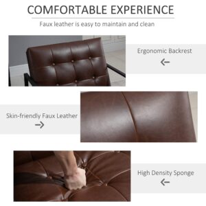 HOMCOM Mid-Century Modern Accent Chair Faux Leather Sofa Button Tufted Armchair with Metal Frame, Brown